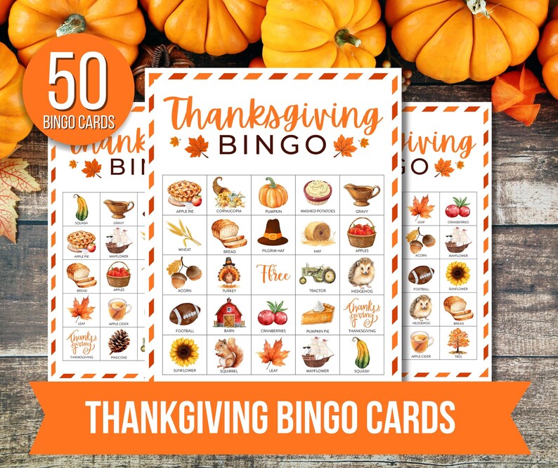 Thanksgiving Bingo Game, 50 Cards, Fall Classroom Activity (PDF) - Etsy