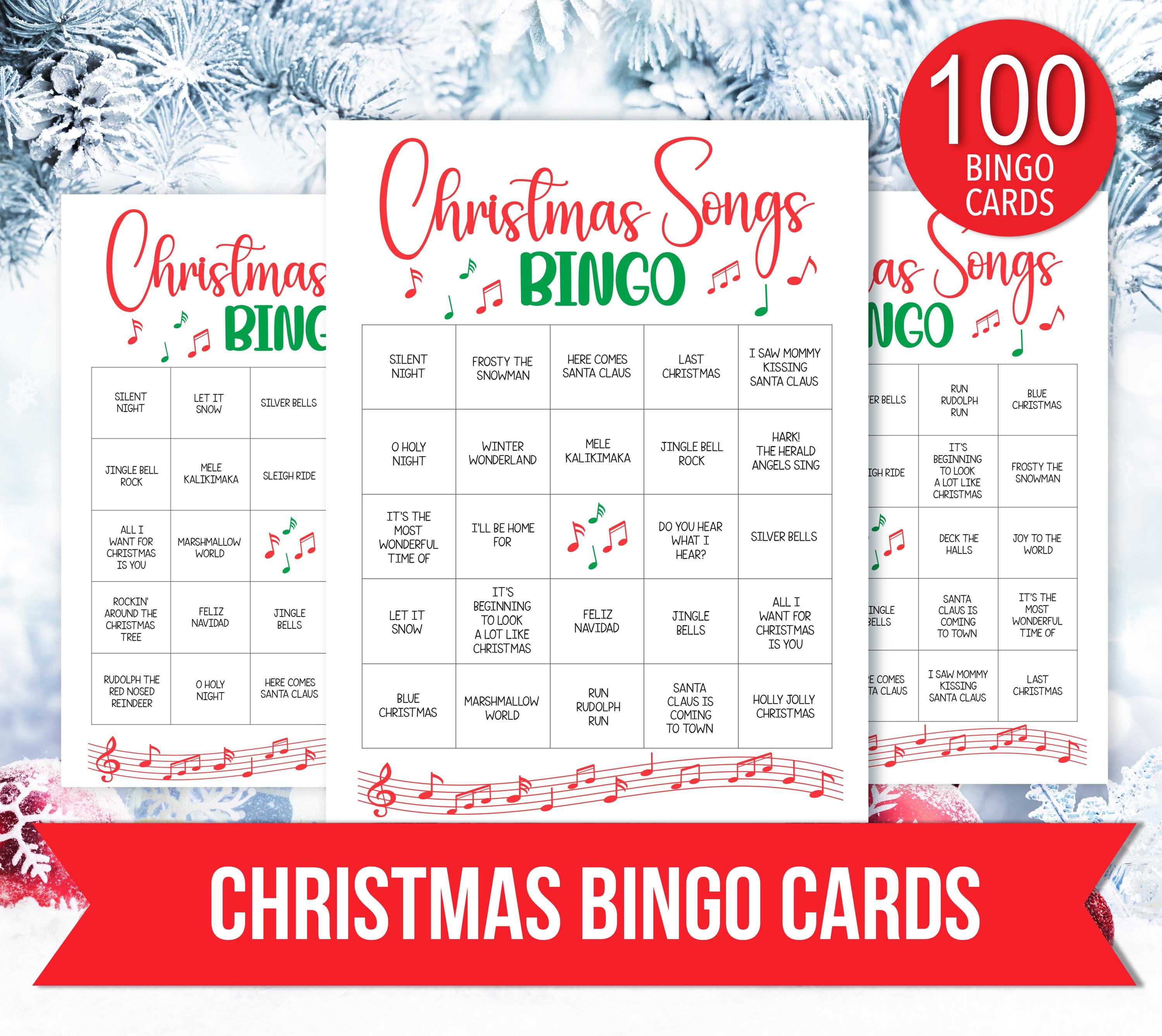 Christmas Song Bingo Cards, Holiday Music Bingo, Party Game, Printable ...