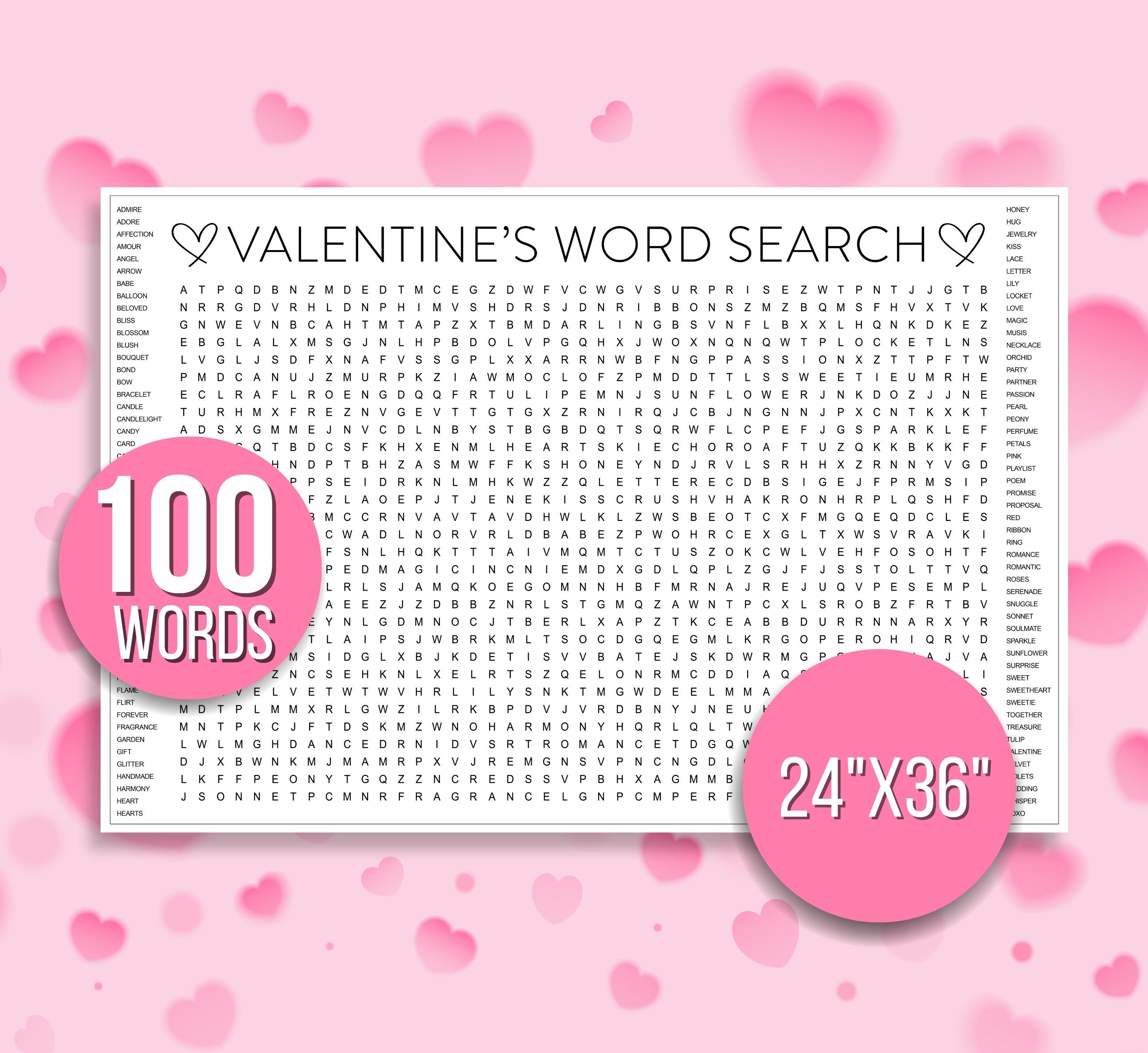 Giant Valentine's Word Search, Valentine’s Word Find, Valentine's Party ...