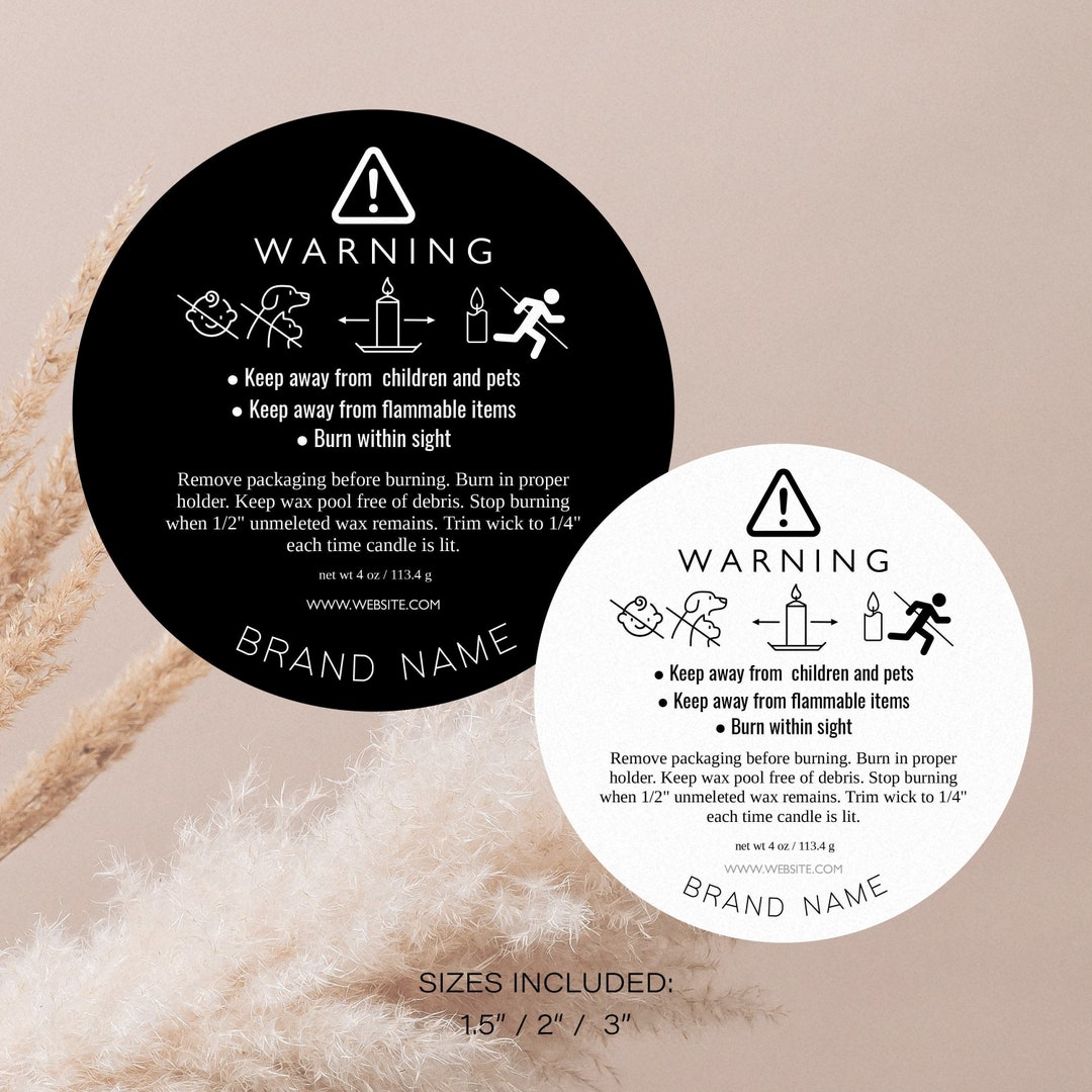 Editable Candle Warning Label Template, Minimalist Candle Safety ...