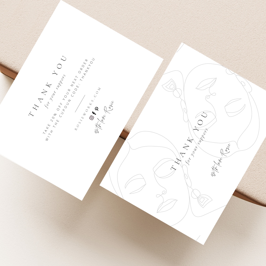 Line Art Thank You Card Template Abstract Minimalist Small - Etsy