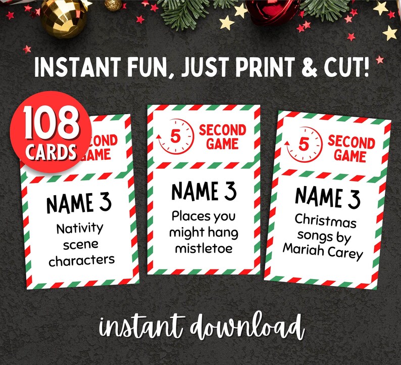 Christmas 5 Second Game, Printable Christmas Party Game, Kids Activity ...