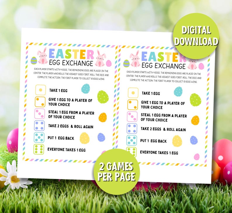 Easter Egg Exchange Dice Game, Printable Easter Games, Easter Dice Game ...