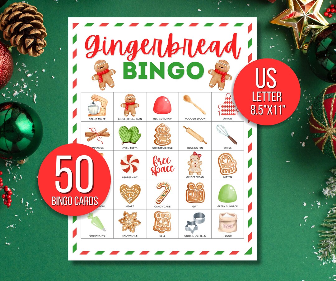 Gingerbread Bingo Game, 50 Christmas Baking Bingo Cards, Kids Christmas ...