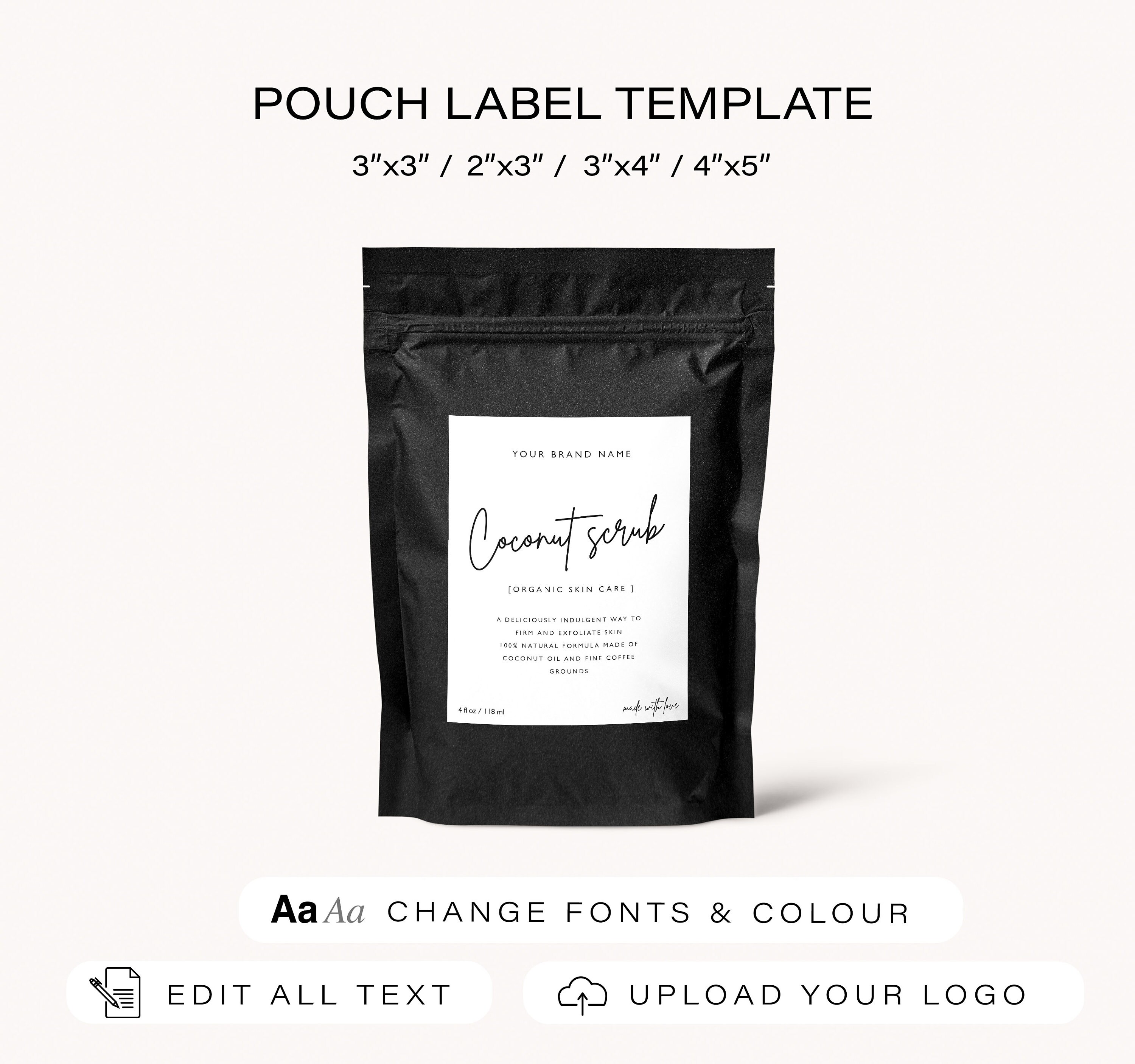 Minimalist Pouch Label Template Editable Custom Labels - Etsy