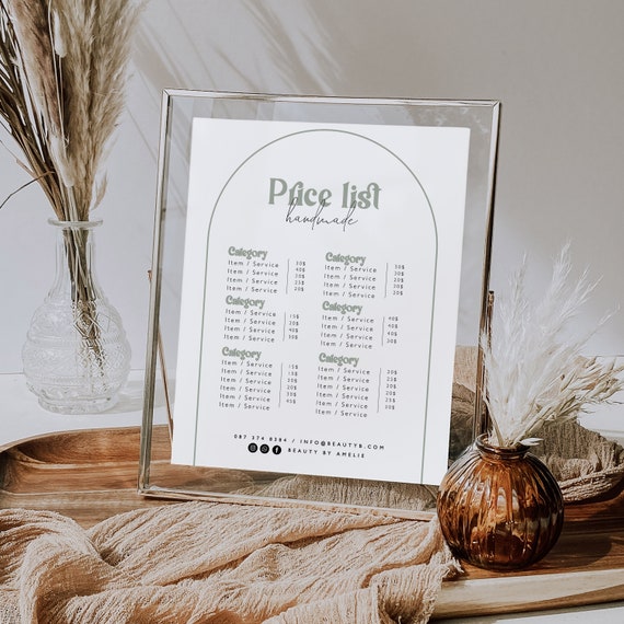 Price List Template Editable Price List Printable Pricing | Etsy Australia