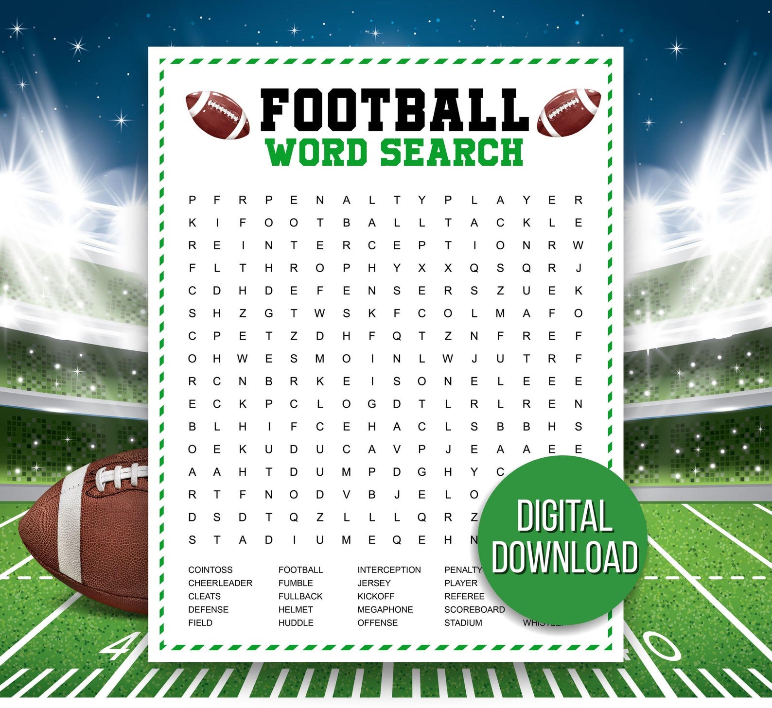 Football Word Search, Printable Football Word Search, Football Word ...
