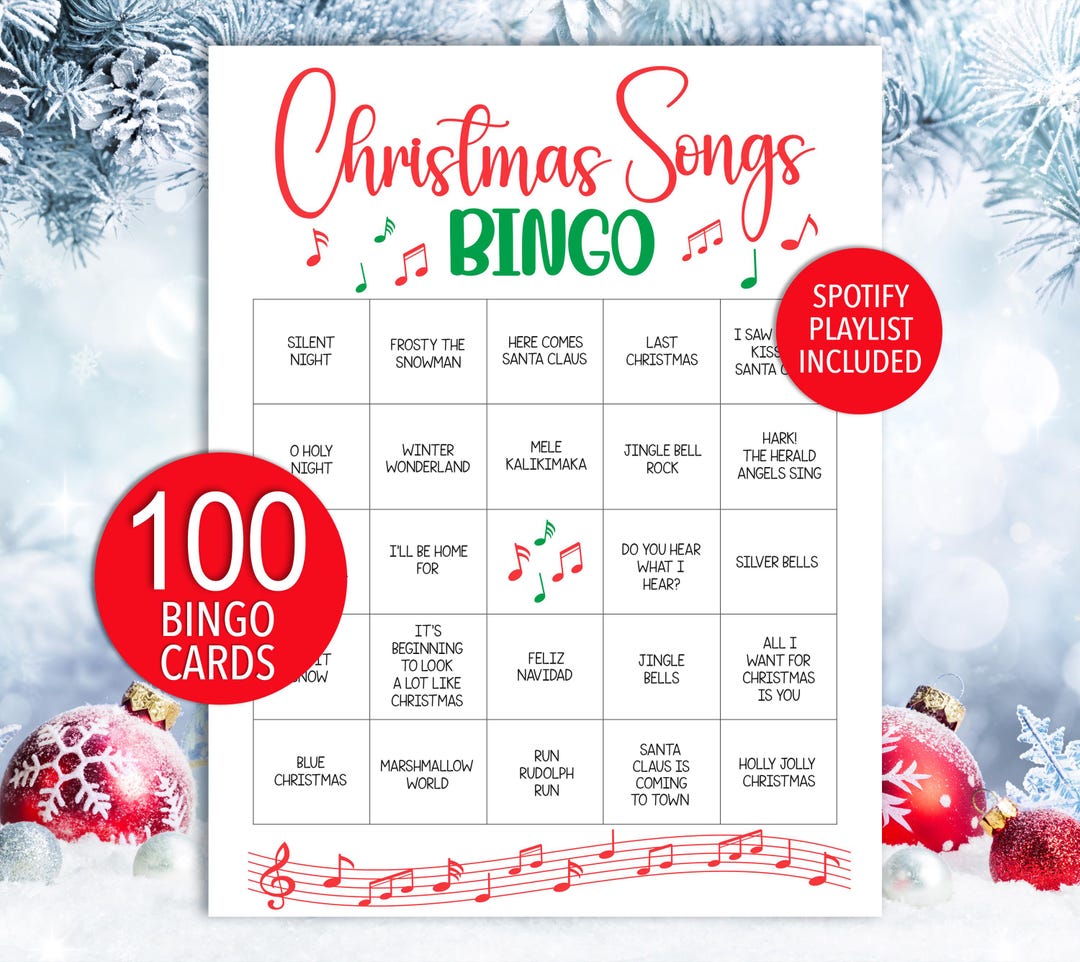 Christmas Song Bingo Cards, Holiday Music Bingo, Party Game, Printable ...