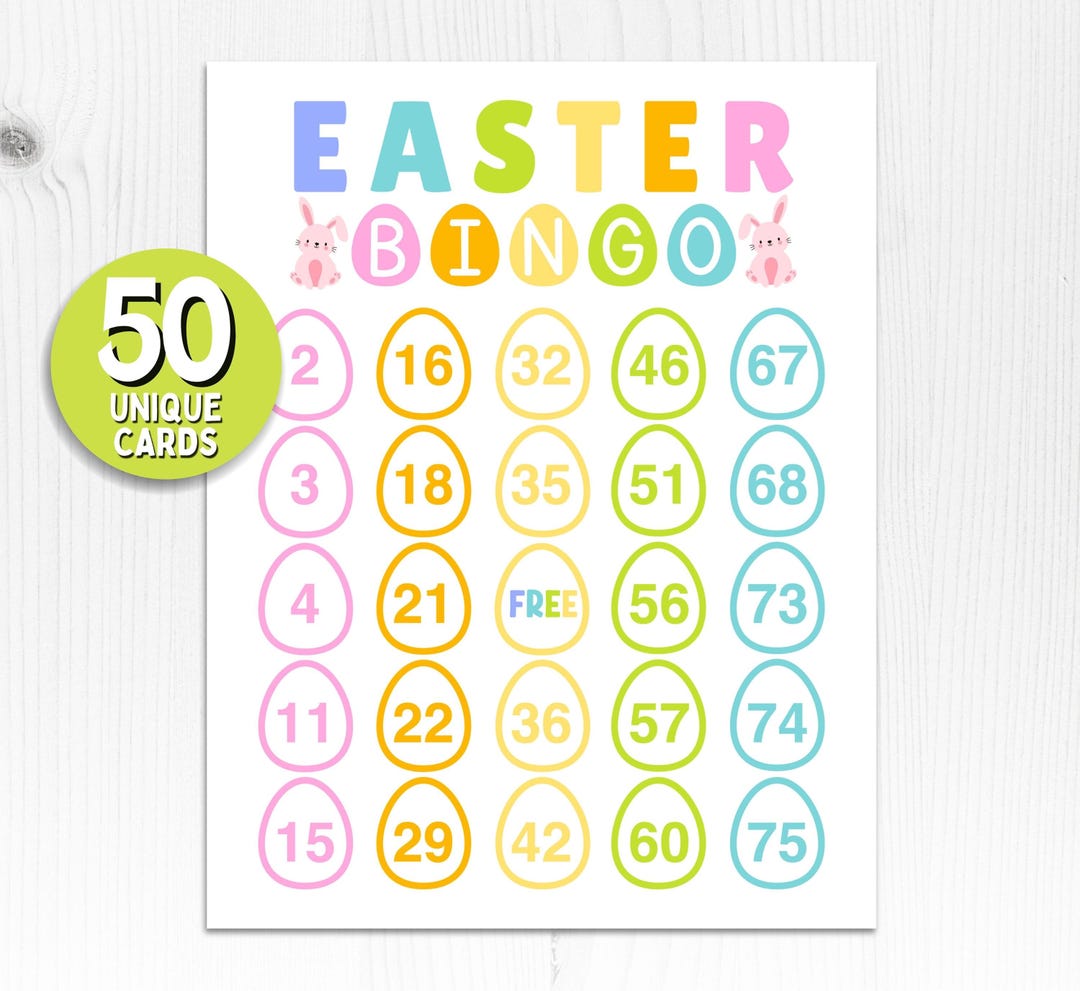 Easter Number Bingo Printable | 50 Unique Bingo Cards | Kids Easter ...