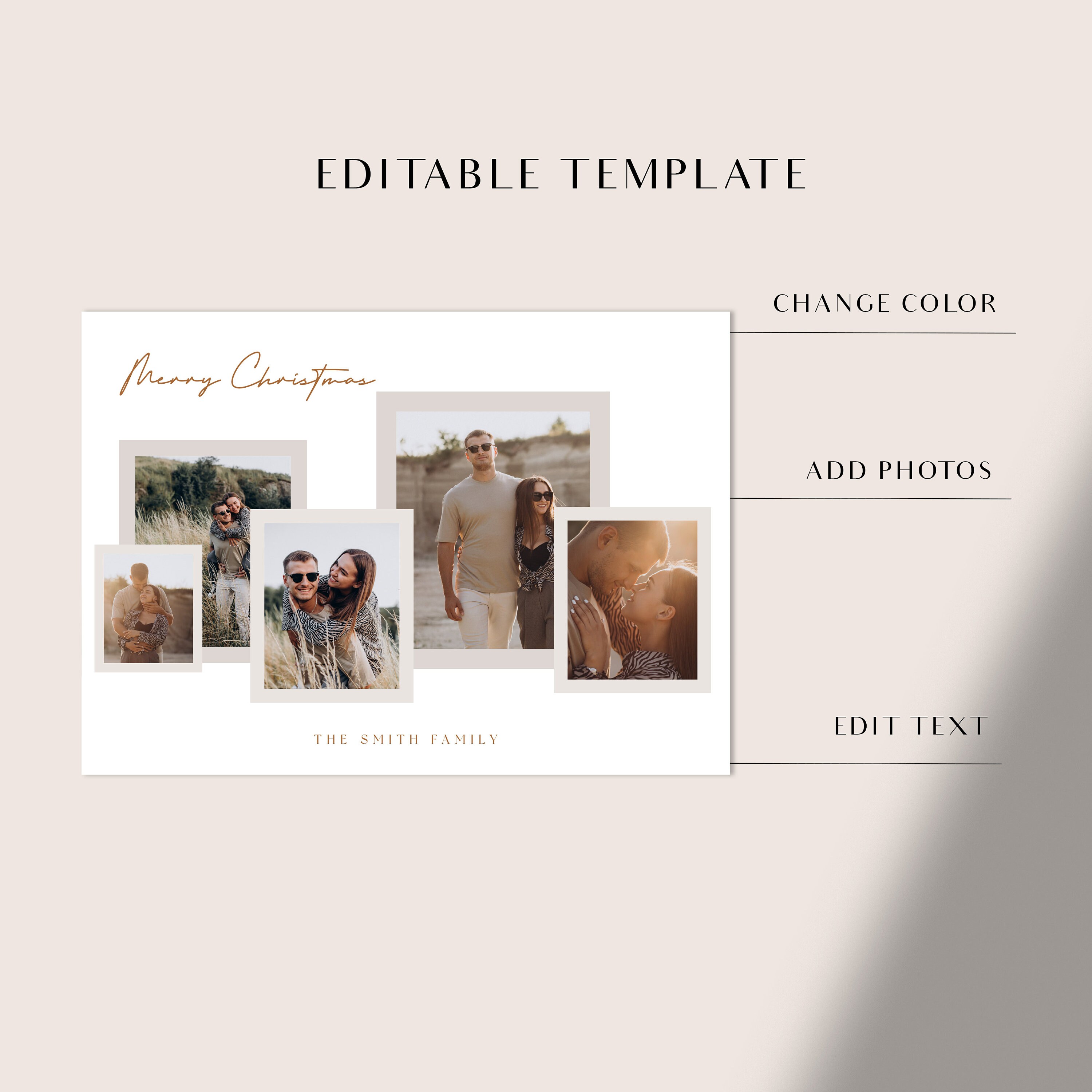 Holiday Photo Card Template Self Editing Christmas Card - Etsy