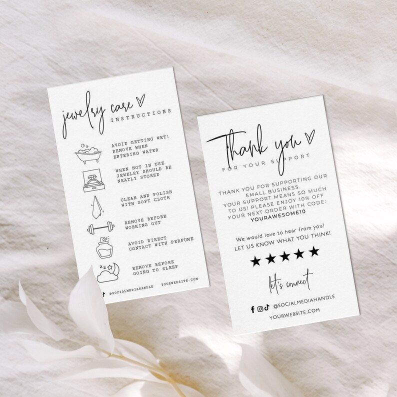 Editable Minimalist Jewelry Care Card Template Printable - Etsy