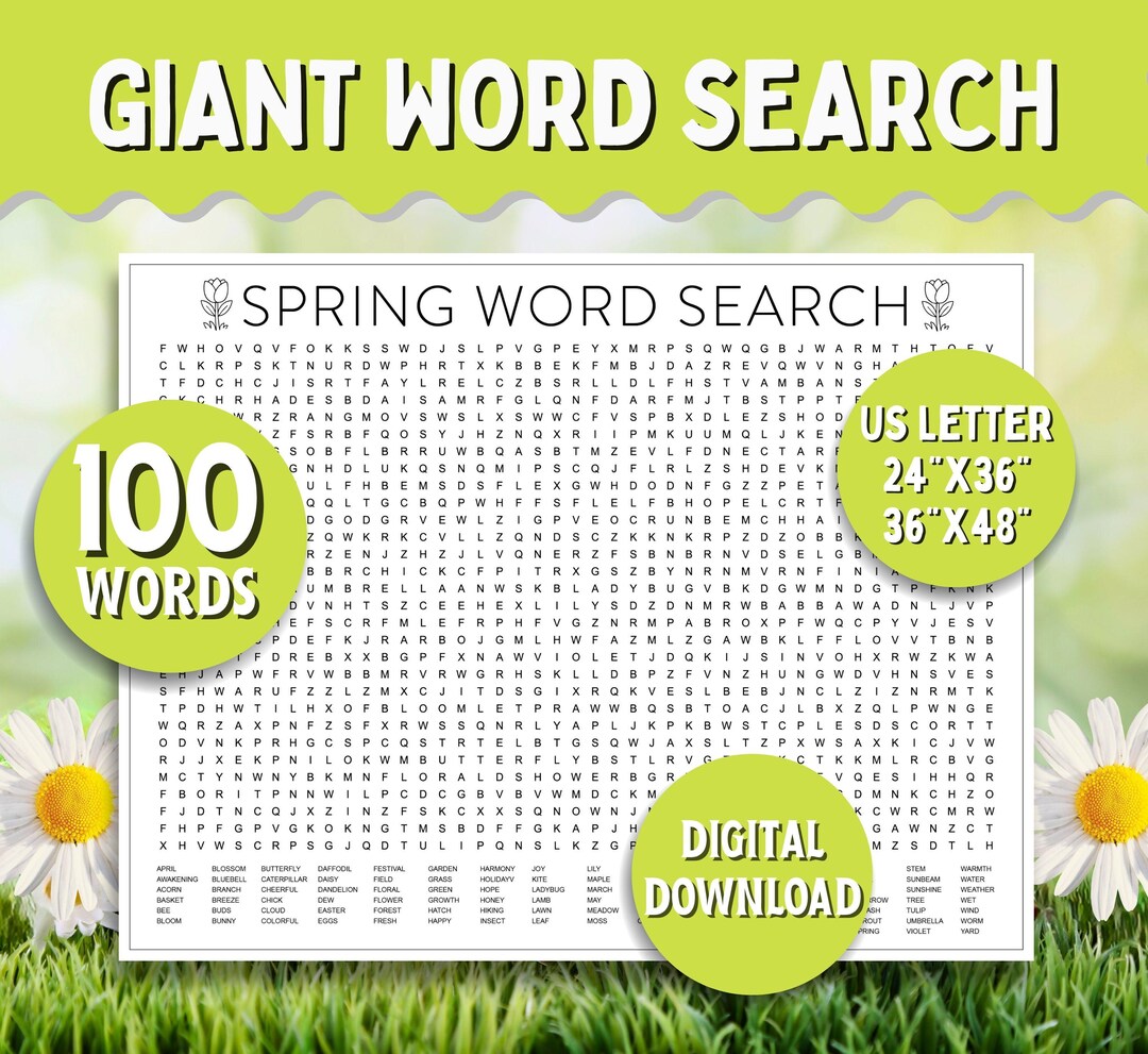 Giant Spring Word Search Printable, Spring Word Find, 100 Words Puzzle ...