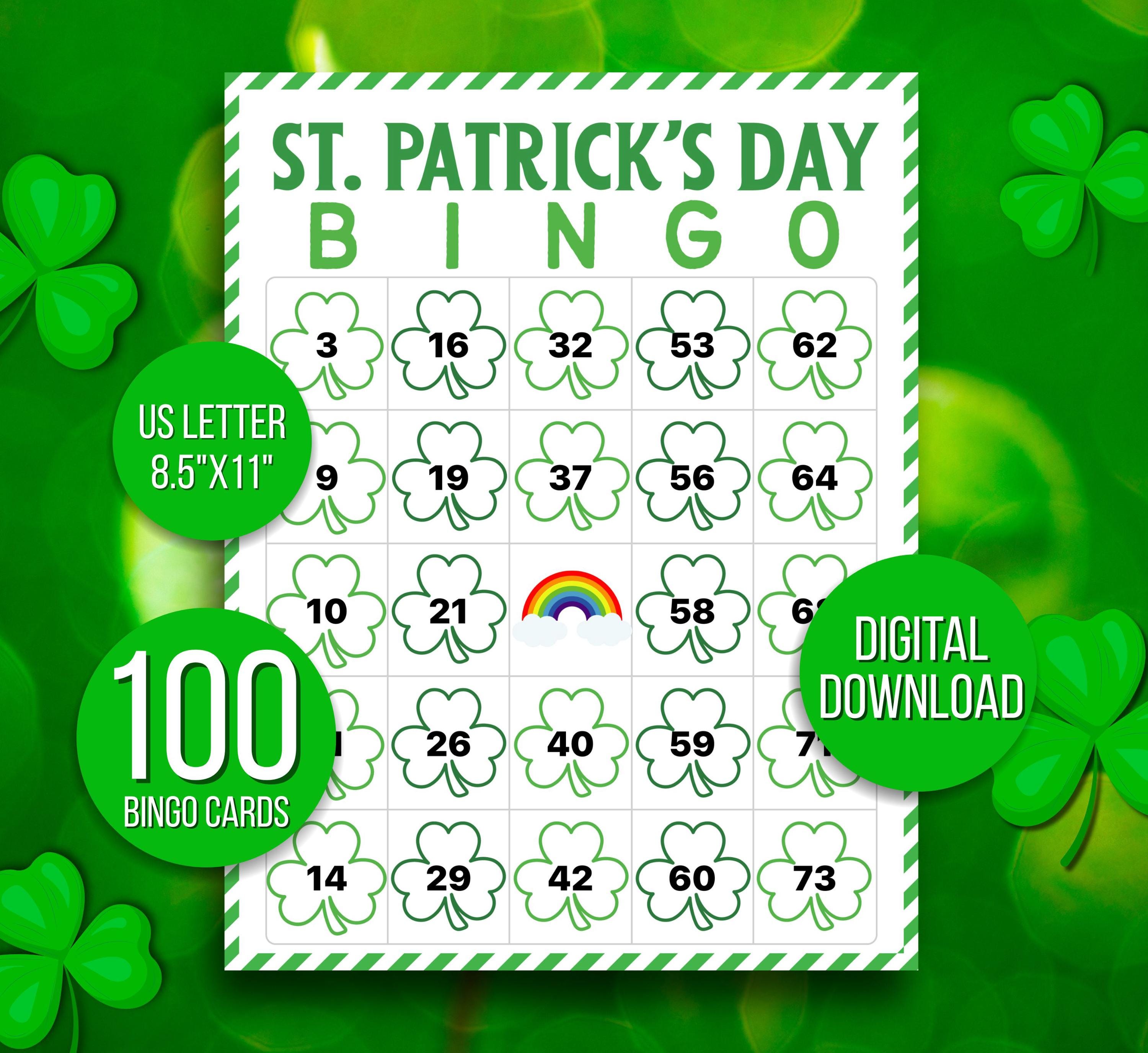 St. Patrick's Day Bingo Game, 100 Cards, St. Patrick's Party Game, St ...