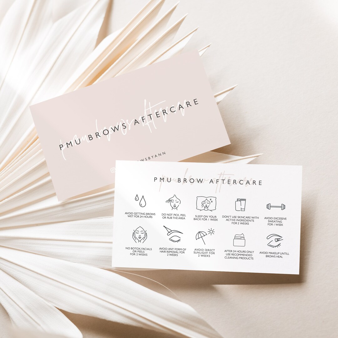PMU Brows Aftercare Card Template, Editable Ombre Powder Brow Business ...