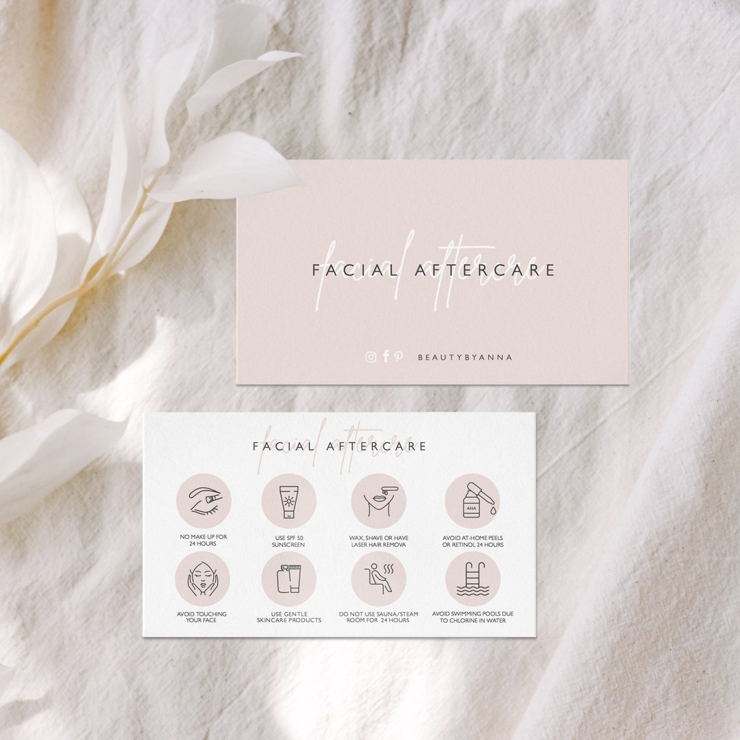 Facial Aftercare Card Template, Editable Facial Care Cards, Esthetician Template, Skin Care ...