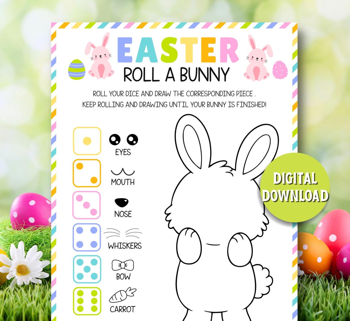 Easter Roll A Bunny Game Printable, Easter Dice Game for Kids, Bunny ...