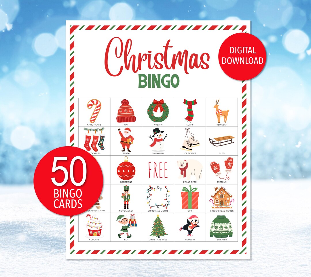 50 Christmas Bingo Cards, Holiday Party Game, Clasroom Activity - Etsy