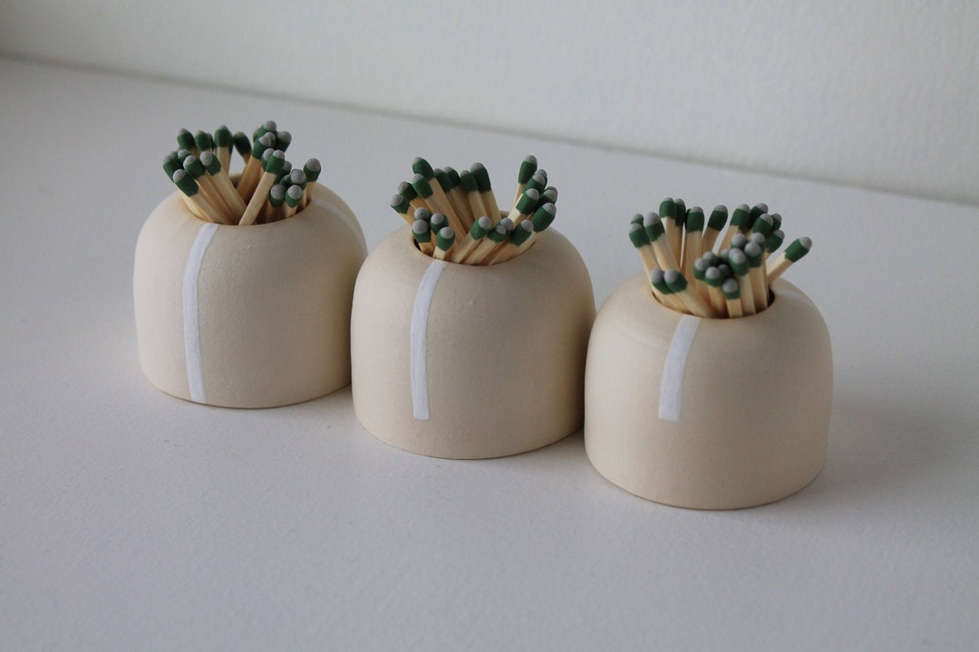 White Line Ceramic Match Striker With Matches - Etsy
