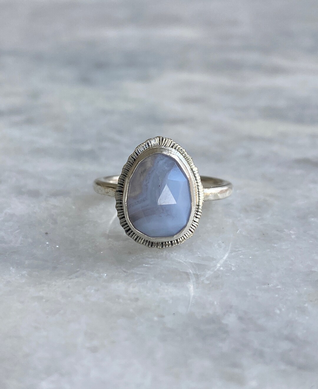 Made to Order Rose Cut Blue Lace Agate Ring: Recycled Sterling Silver ...