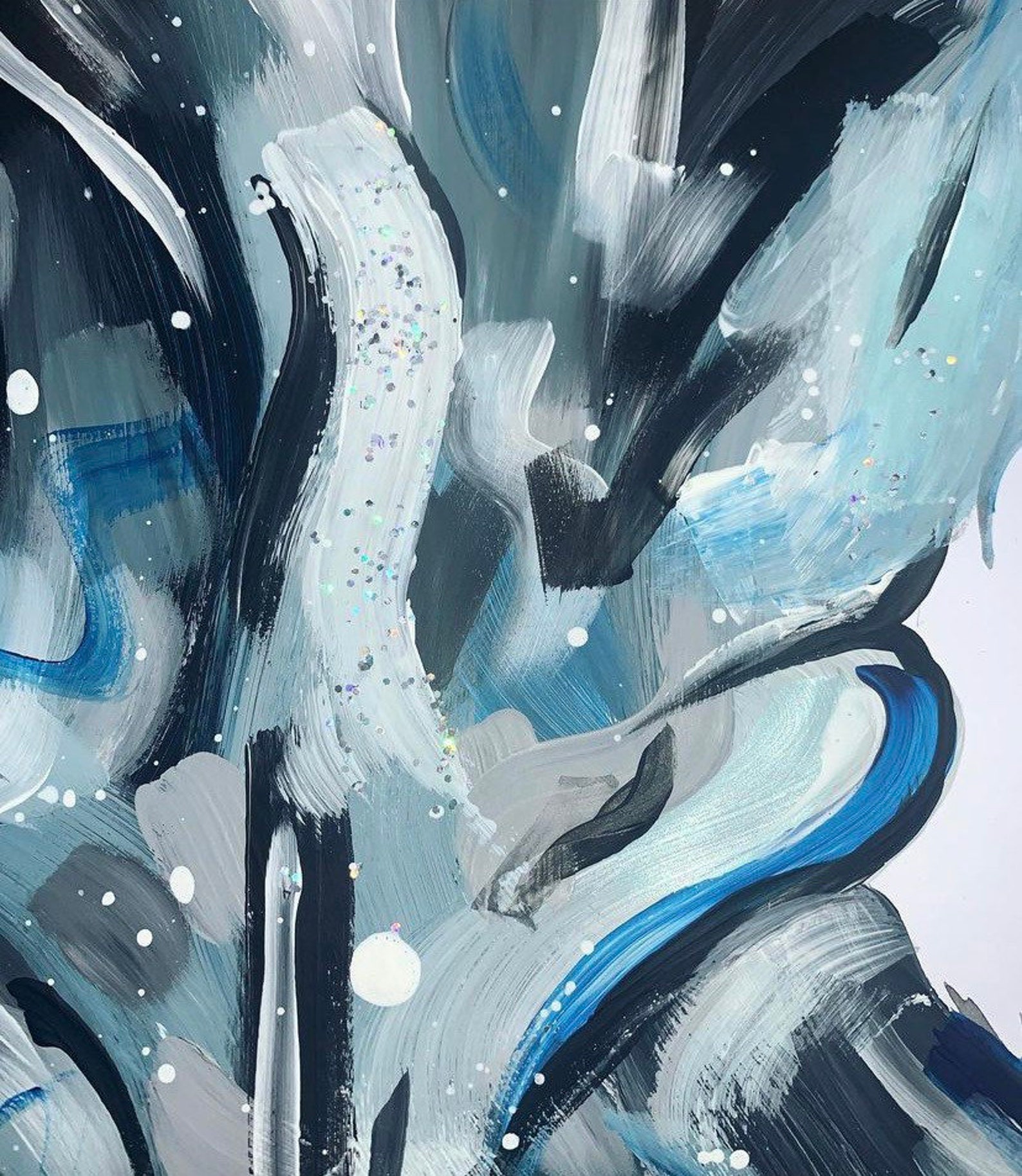 Monochrome Acrylic A3 Painting With Accents of Blue - Etsy