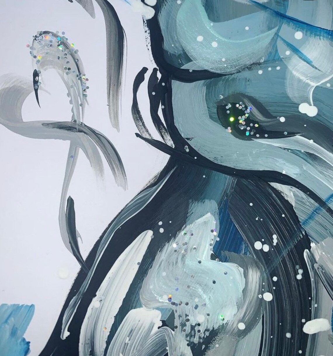 Monochrome Acrylic A3 Painting With Accents of Blue - Etsy