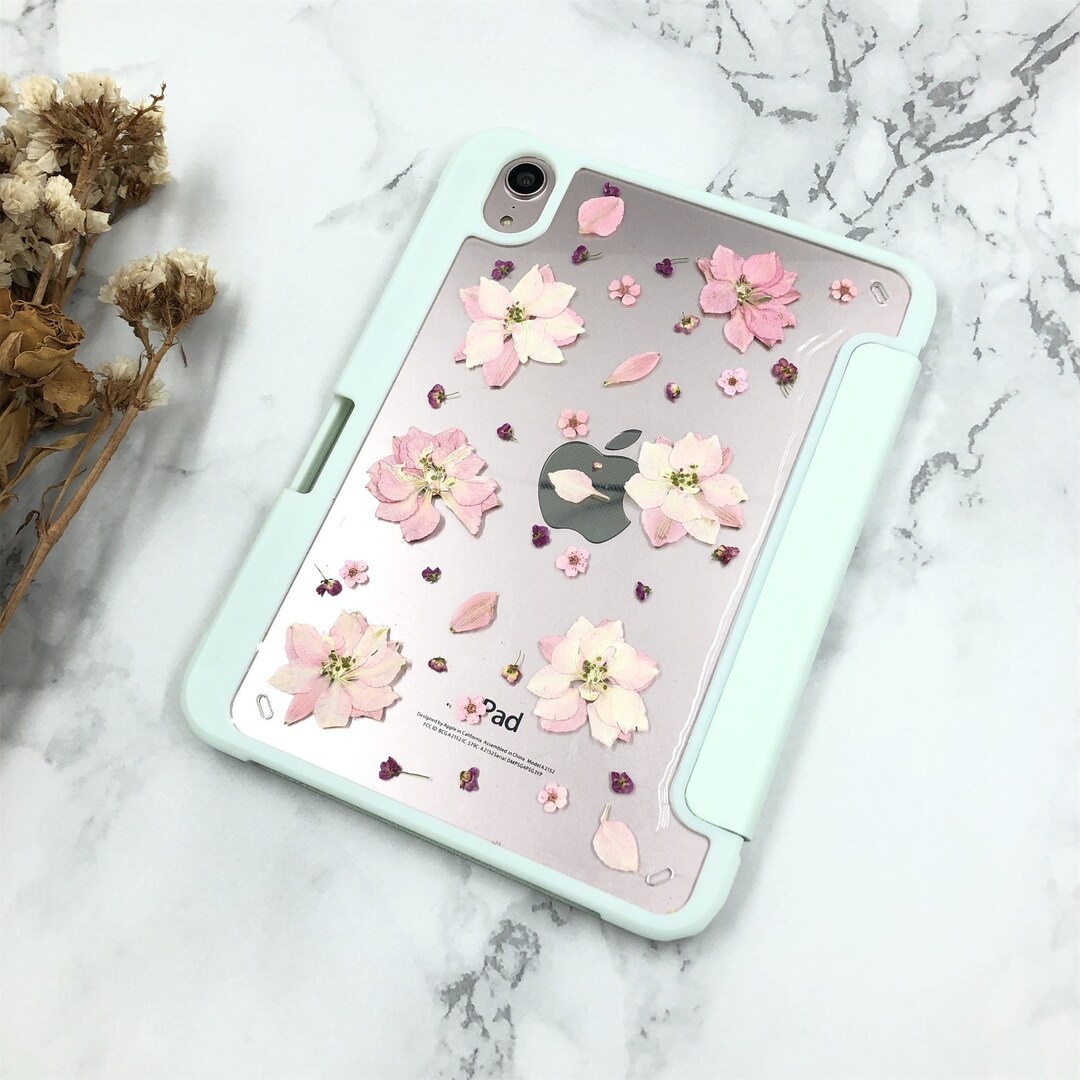 Real Flower iPad Case,pink Delphinium Flower Case With Pen Slot for ...