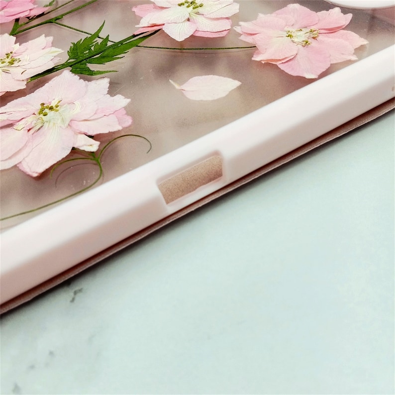 Real Pink Delphinium Pressed Flower Tab Case for Samsung Tab S10 S9 S8 ...