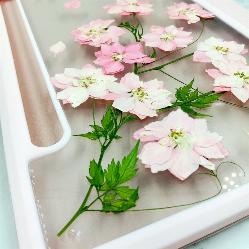 Real Pink Delphinium Pressed Flower Tab Case for Samsung Tab S10 S9 S8 ...