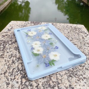 Real Pressed Blue White Flower Tab Case for Samsung Tab S10 S9 S8 Plus ...