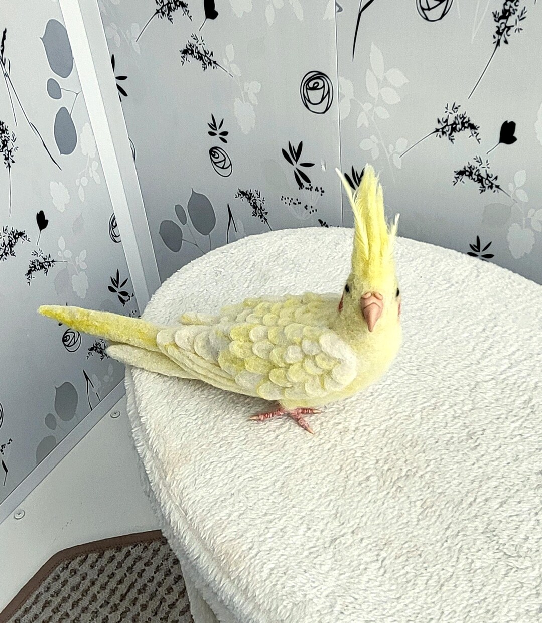 Lutino Cockatiel Wool Felt Sculpture. Custom Parrot Replica. Cockatiel ...