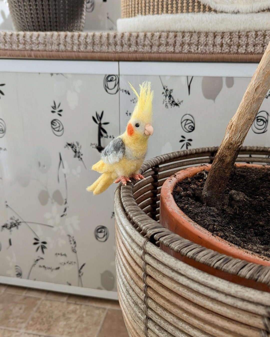 Replica Pied Cockatiel Wool Sculpture. Parrot Replica. Custom Pet ...