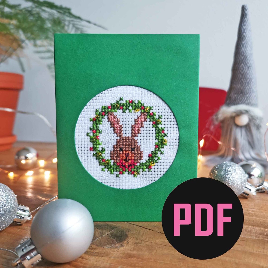 Bunny Rabbit Christmas Card Design | Cross Stitch Bunny Rabbit Card ...