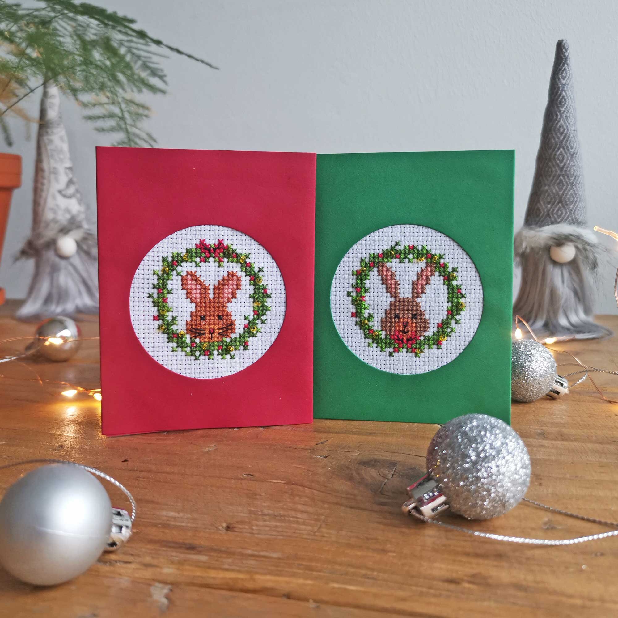 Bunny Rabbit Christmas Card Design | Cross Stitch Bunny Rabbit Card ...