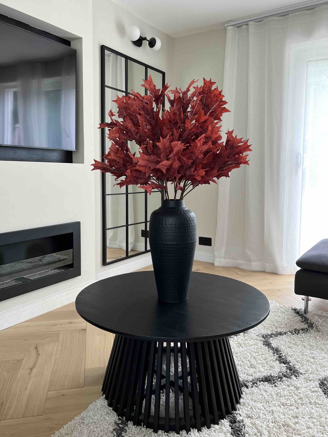 Faux Autumn Oak Branches, Burgandy Branches, Red Leaves, Autumn Leaves ...