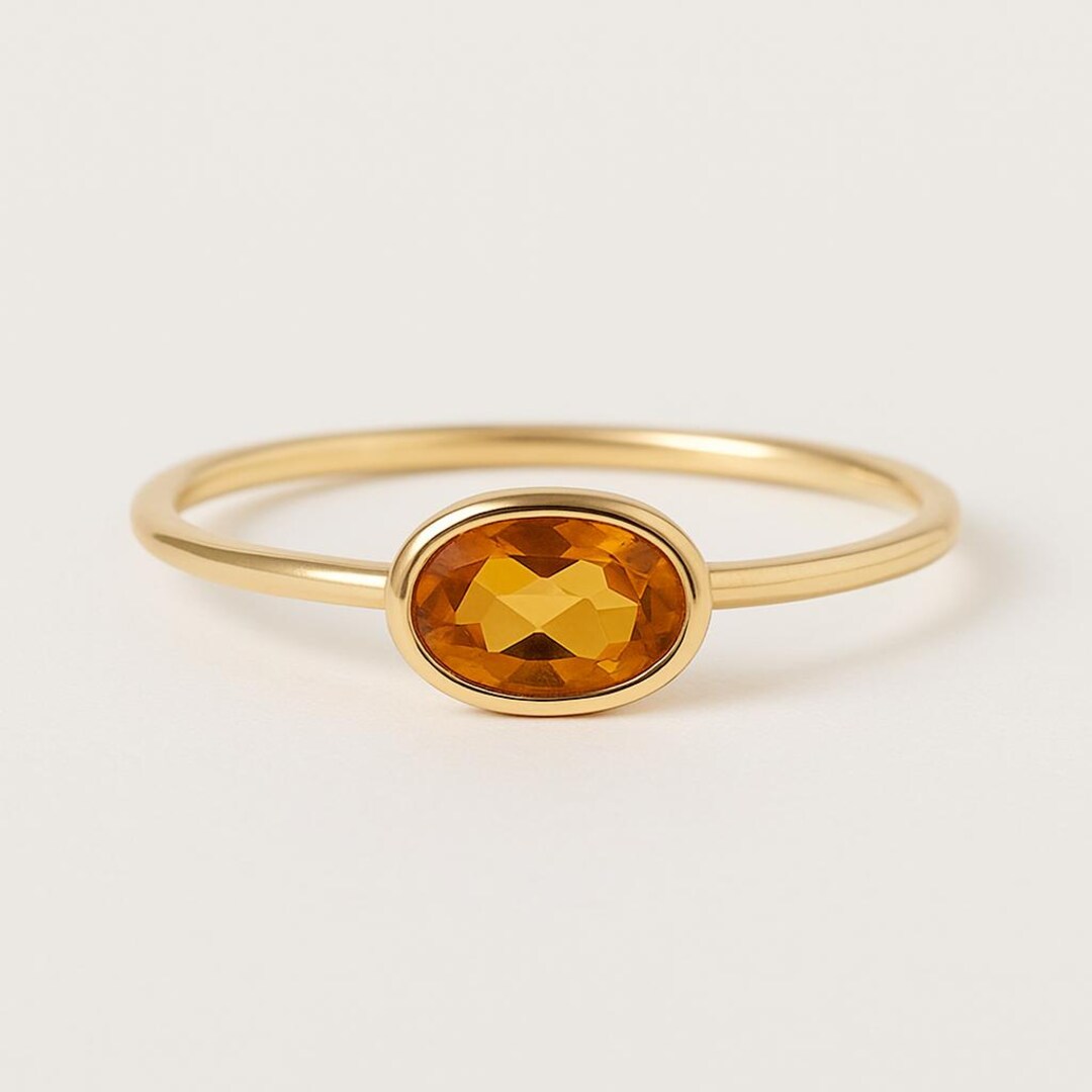 Natural Citrine Ring Solitaire Ring November Birthstone Ring Yellow ...