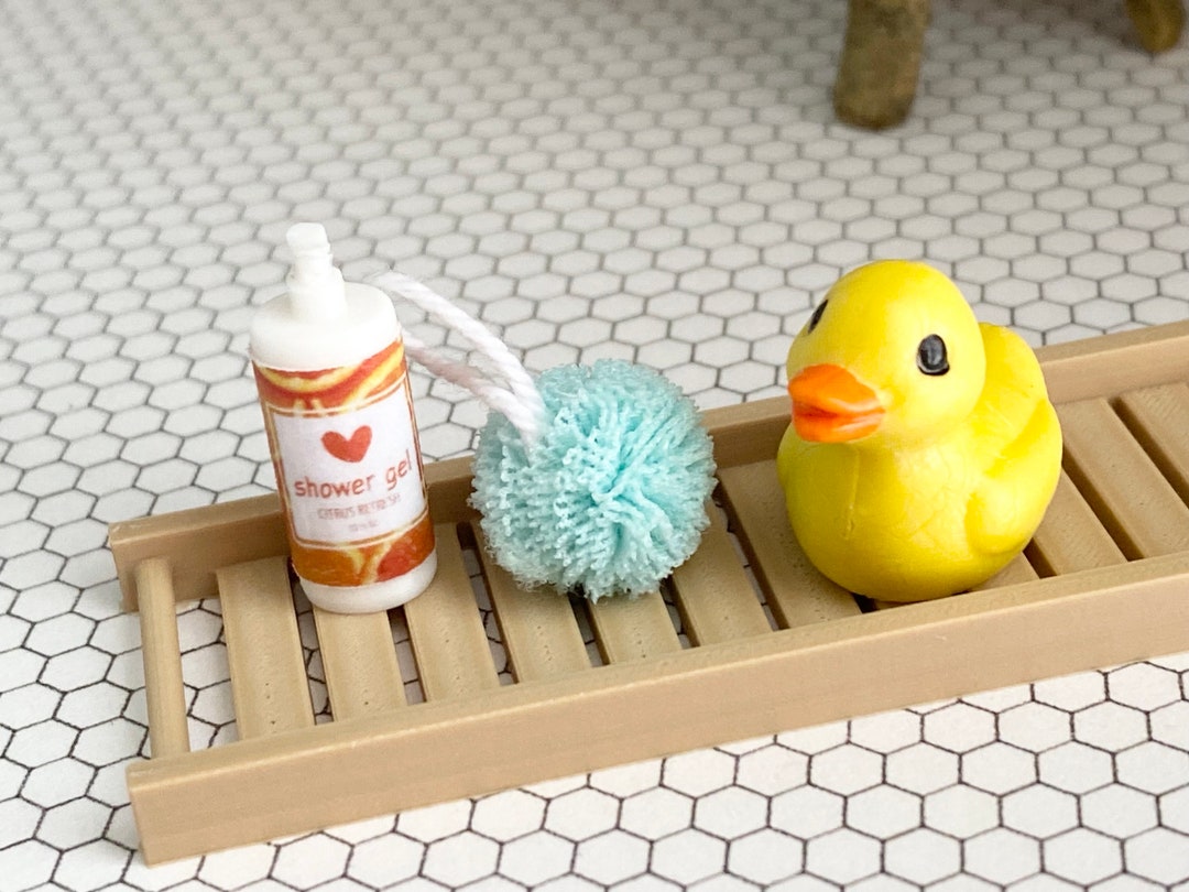 Dollhouse Miniature Bath Tray, Rubber Ducky, Pouf, Shower Gel - Etsy