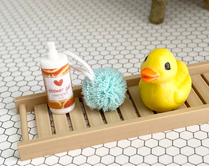 Dollhouse Miniature Bath Tray, Rubber Ducky, Pouf, Shower Gel - Etsy