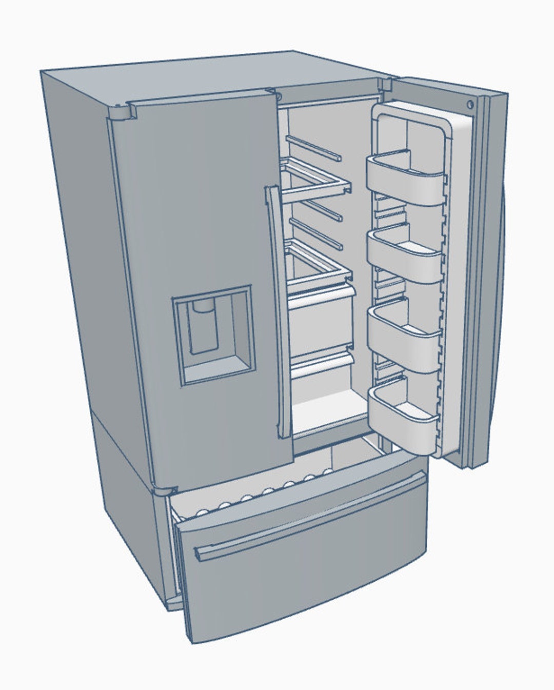 STL File, Dollhouse Miniature Refrigerator, 3D Object, French Doors - Etsy