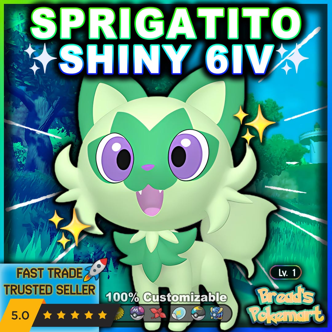Shiny 6IV SPRIGATITO Pokemon Scarlet and Violet // Lv1 Max Stats Ready ...