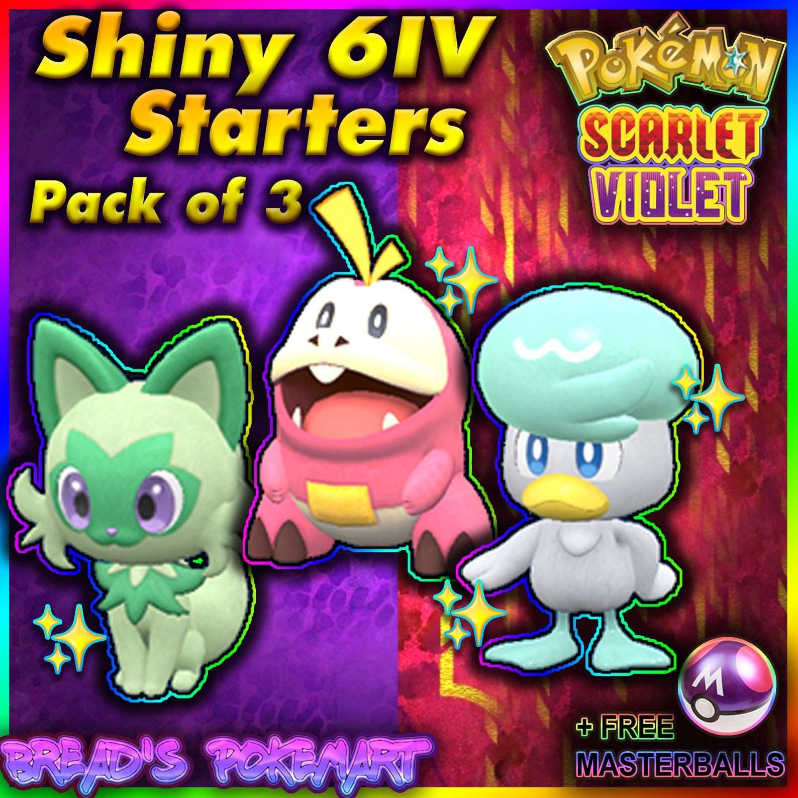 SPRIGATITO FUECOCO QUAXLY Shiny 6IV Starters // Pokemon - Etsy Israel