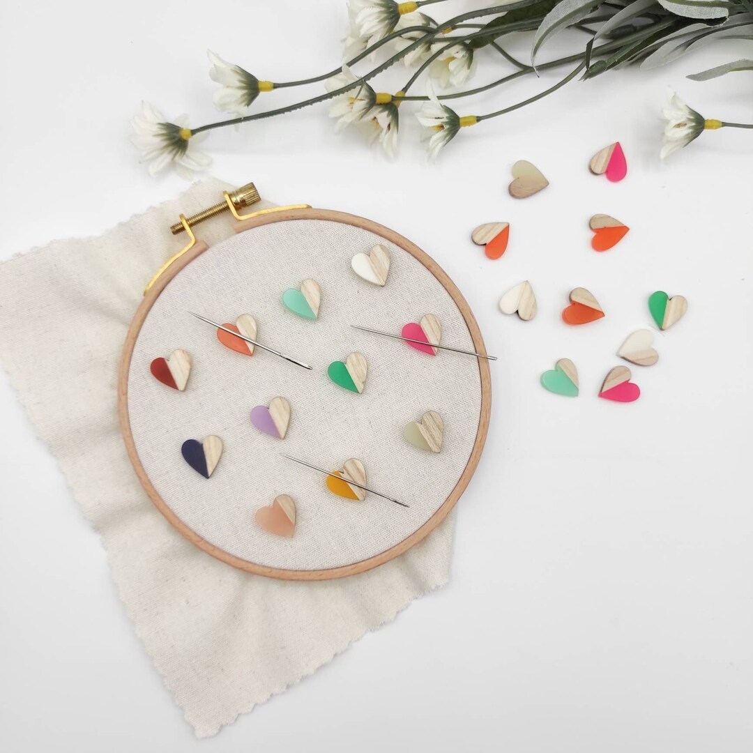 Small Heart Wood and Resin Needle Minders, Tiny Needle Minder for ...