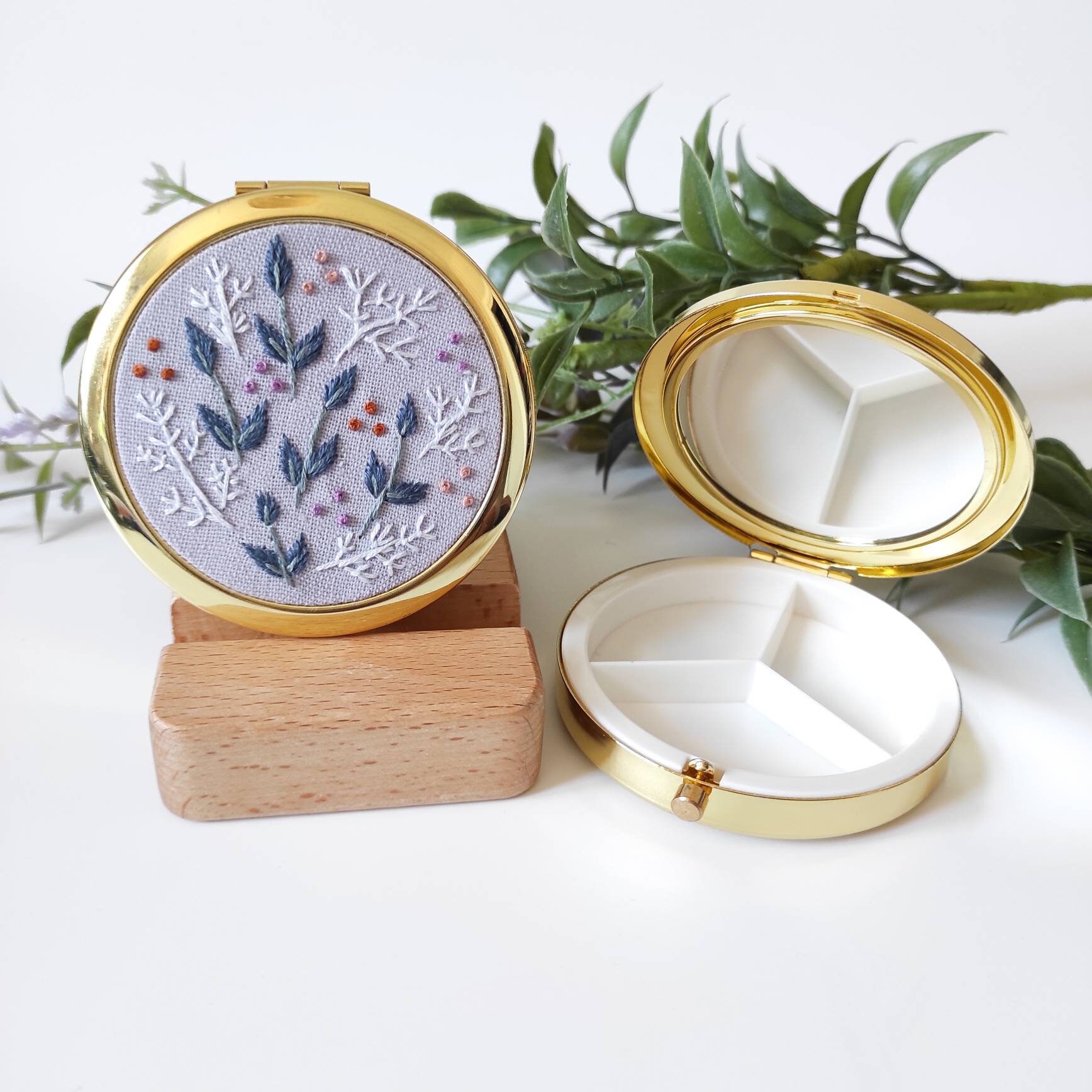 Elegant Handmade Embroidered Pill Box Floral Embroidery | Etsy