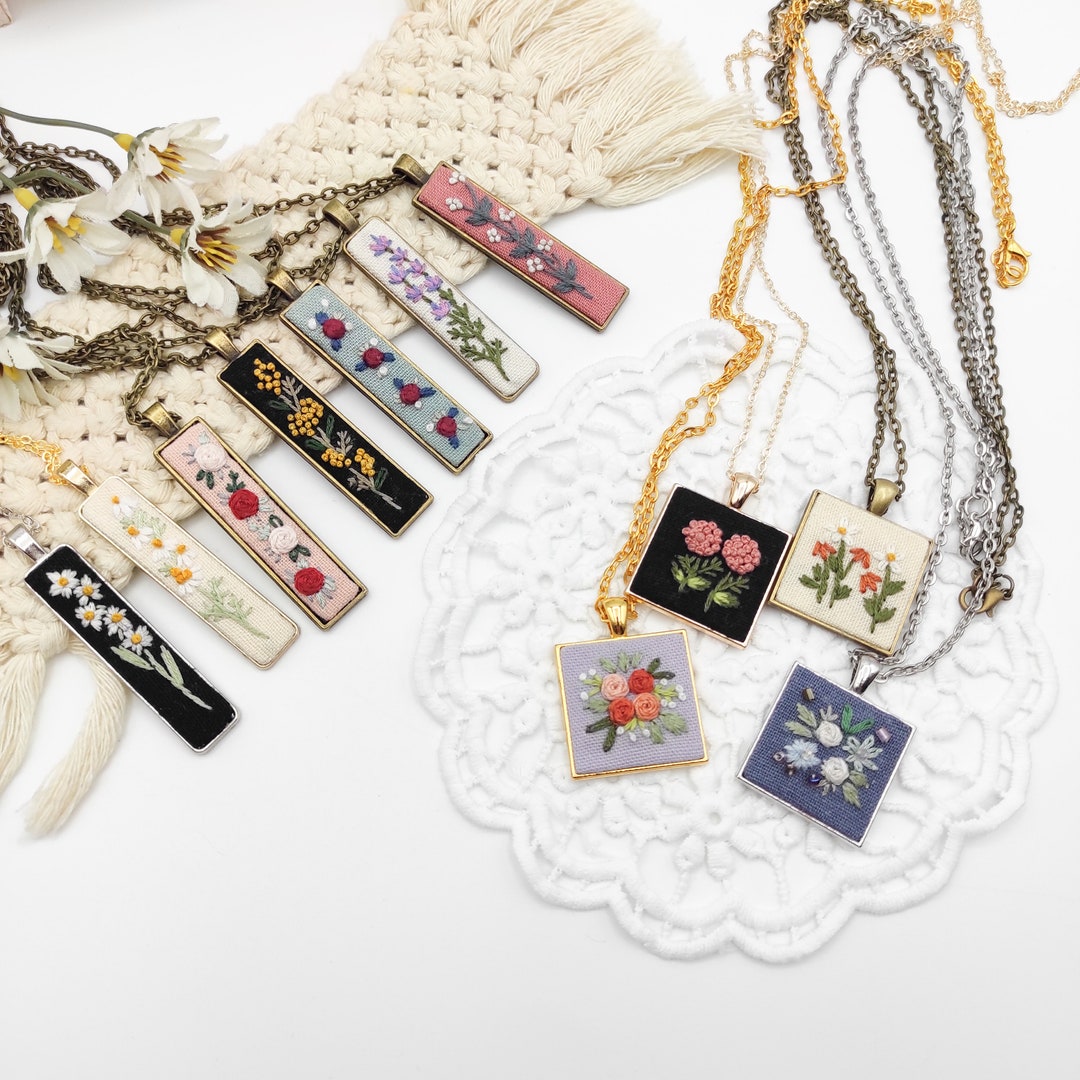 Square/narrow Rectangle Stylish Floral Hand Embroidered Necklace ...