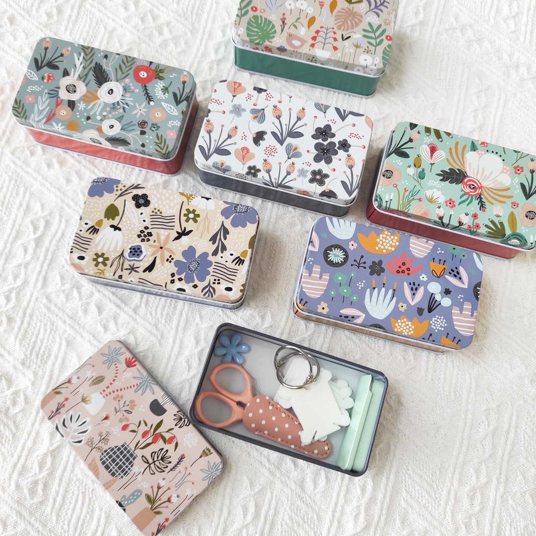 Portable Floral Tin Embroidery Tool Kit Organizer for On-the-go Sewing ...
