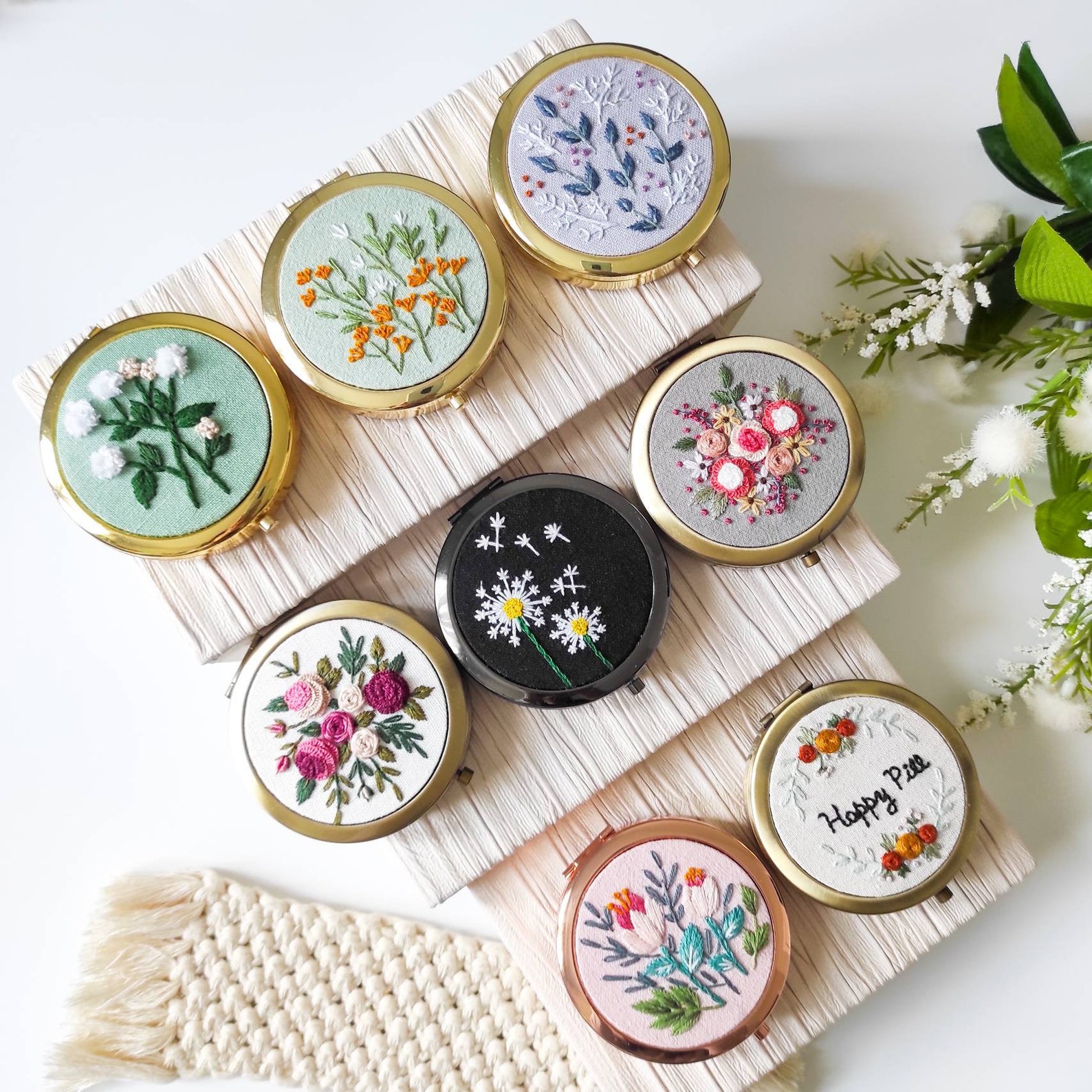 Elegant Handmade Embroidered Pill Box Floral Embroidery - Etsy