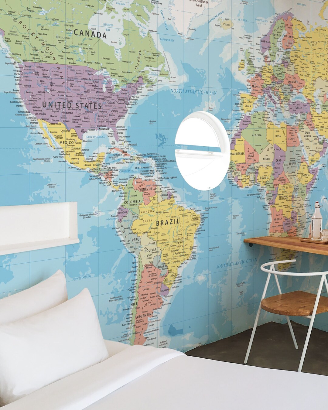 World Map Peel and Stick Mural Wallpaper Custom Map Wall Decor Bedroom ...