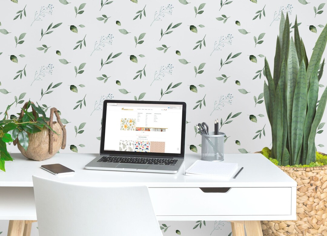 Simple Leaves Wallpaper, Botanical Art, Nature Wall Art, Botanical Wall ...