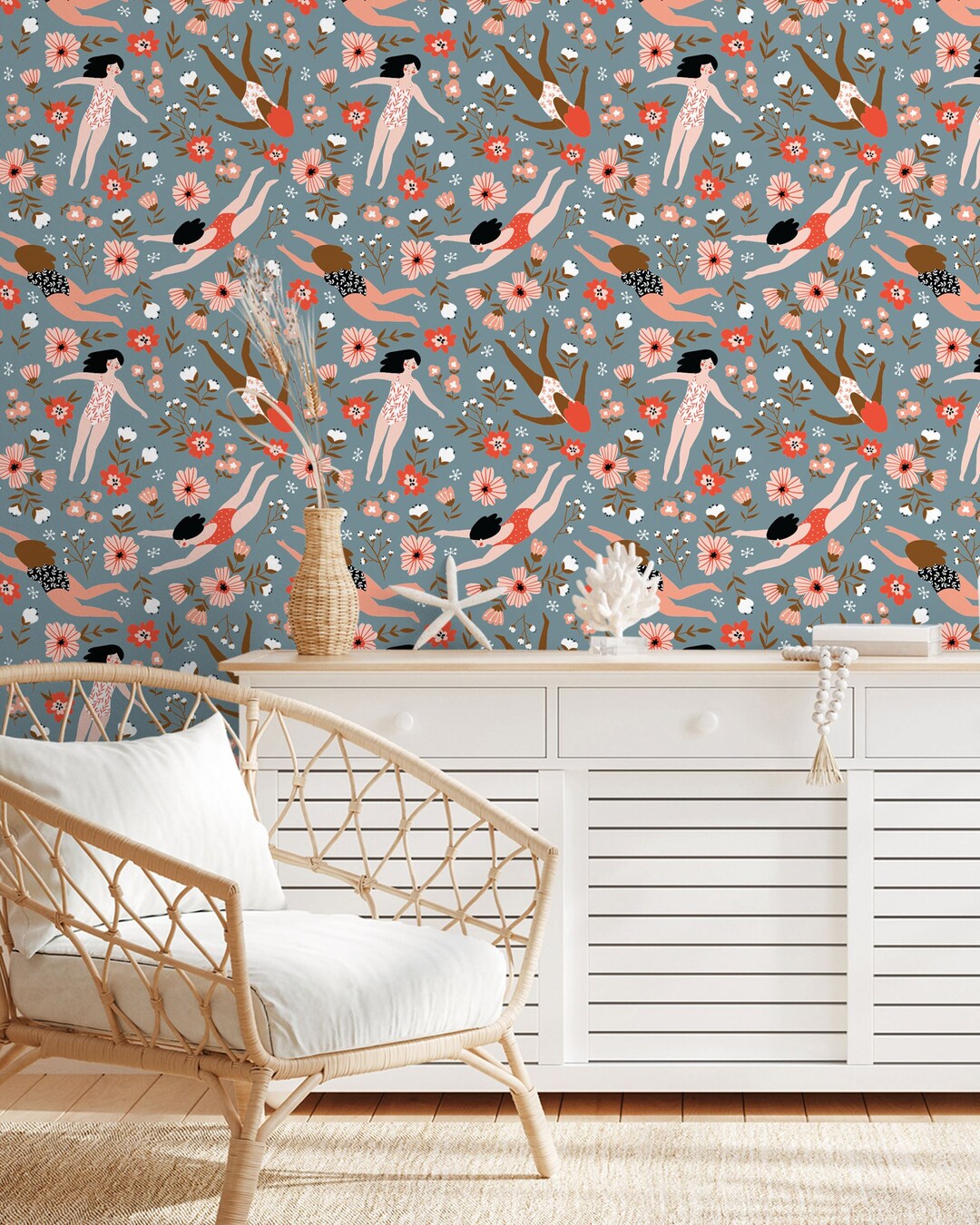 Summer Swim Wallpaper, Peel and Stick Wallpaper, Removable, Traditional ...