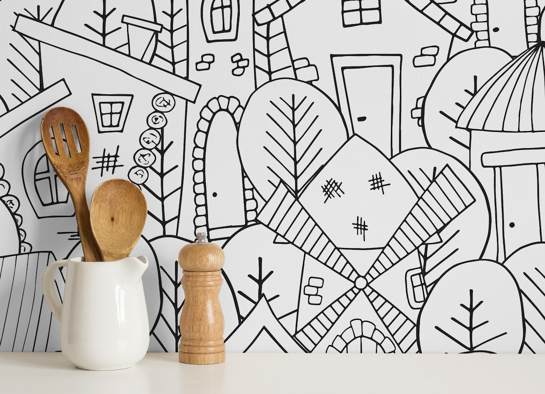 Fun Houses Peel and Stick Wallpaper Custom Bedroom Decor Traditional ...