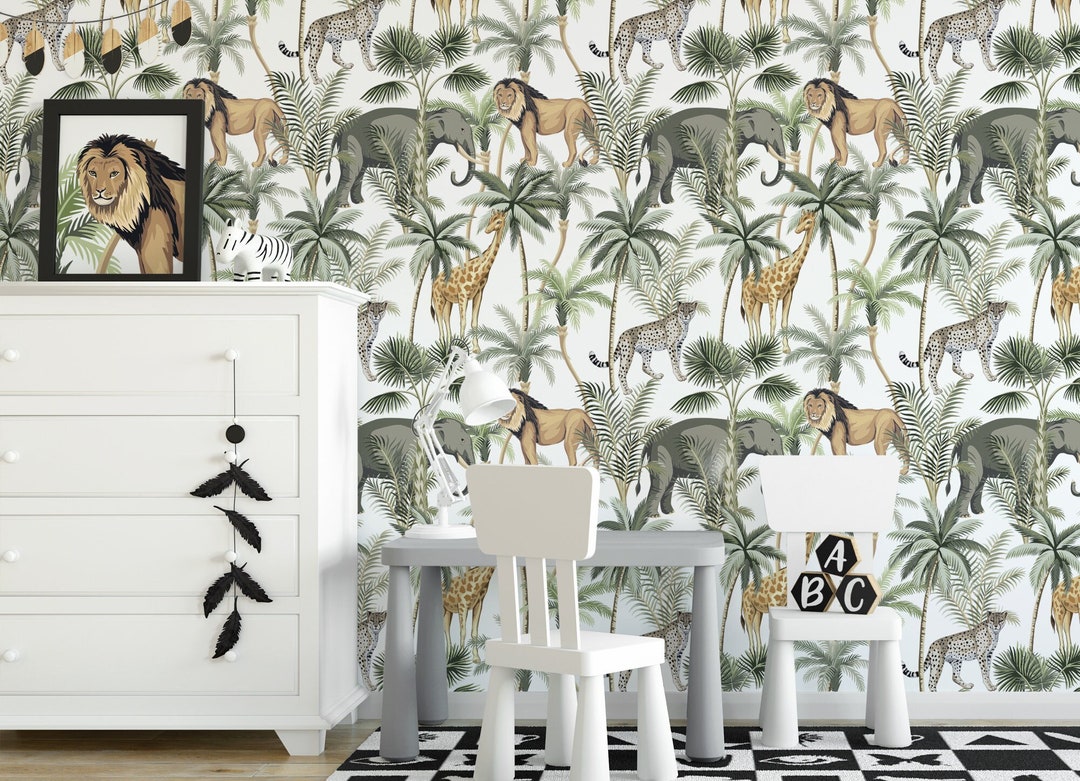 Forest Green African Wild Peel and Stick Wallpaper Custom Bedroom Decor ...